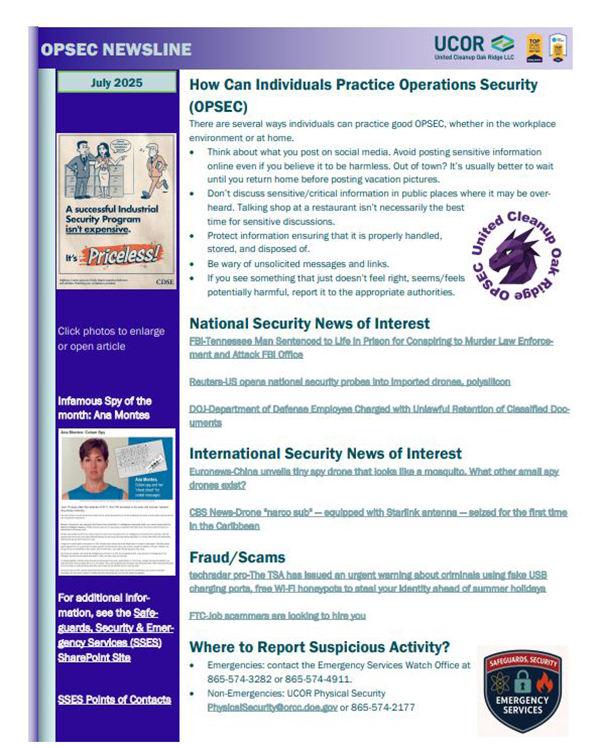 July issue of OPSEC newsletter available - UCOR